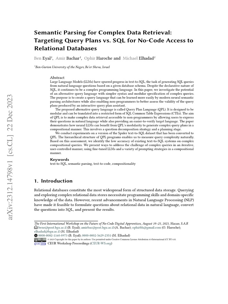 Semantic Parsing For Complex Data Retrieval: Targeting Query Plans vs. SQL For No-Code Access To ...