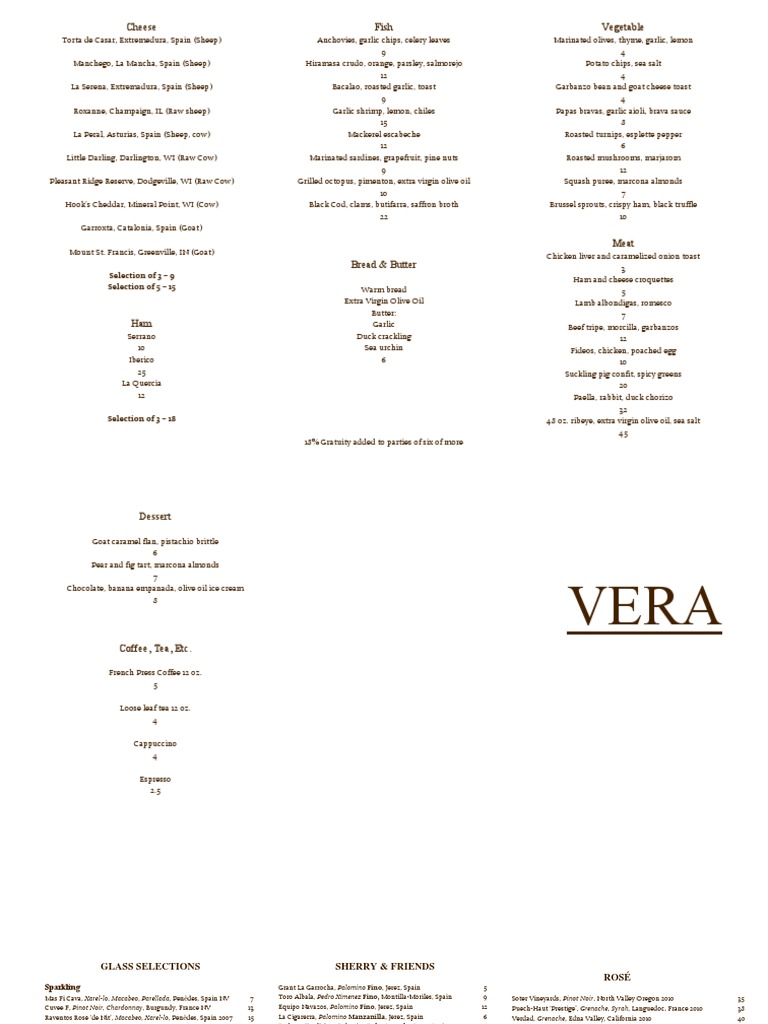 Vera Menu and Wine List | PDF