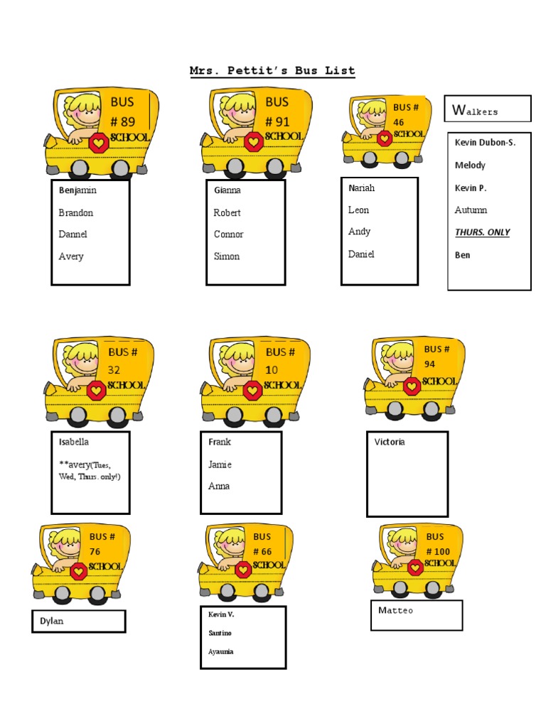 Mrs. Pettit’s Student Bus Assignments | PDF
