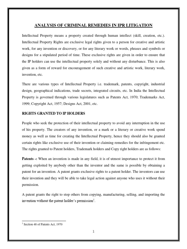 Analysis of Criminal Remedies in IPR Litigation | PDF | Trademark ...