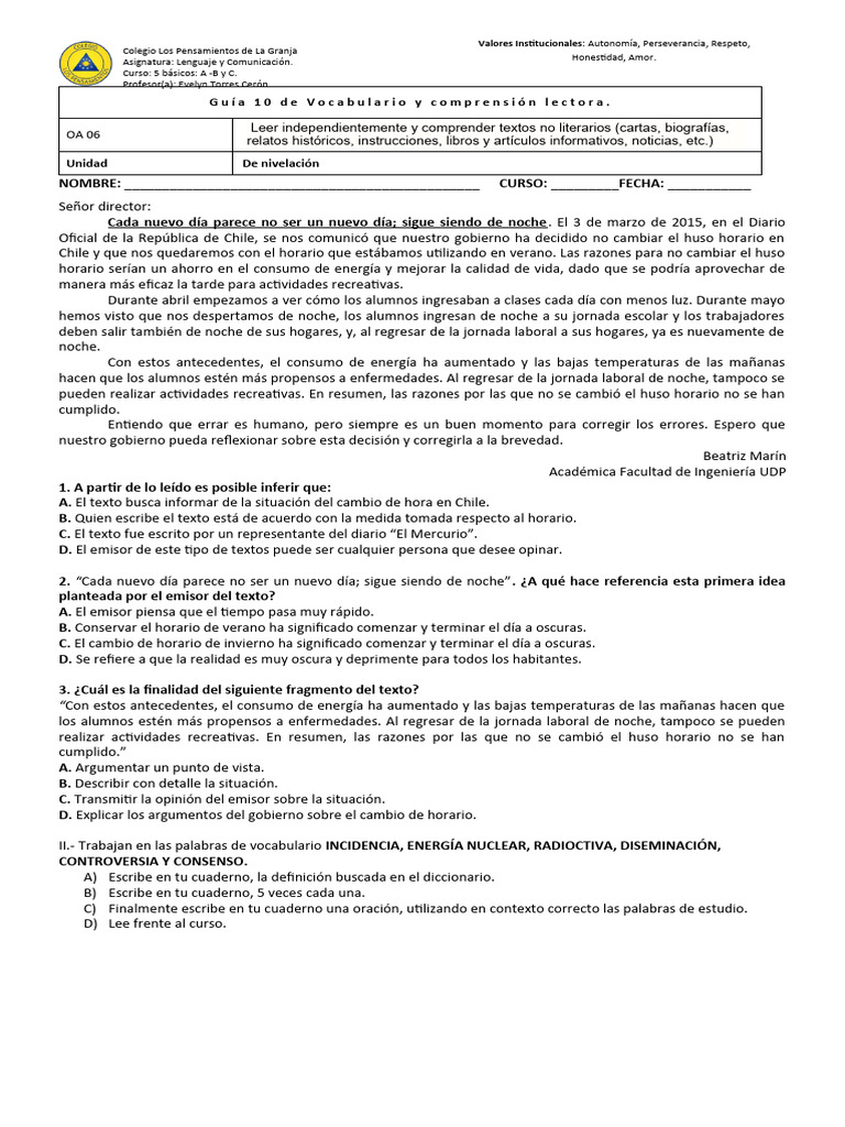 Guía de Vocabulario y Comprensión Lectora | PDF | Ciencias sociales