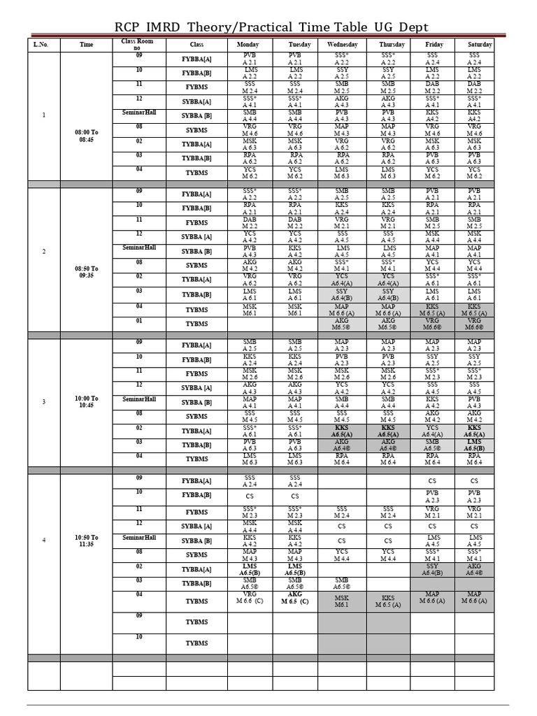 Theory Time Table | PDF