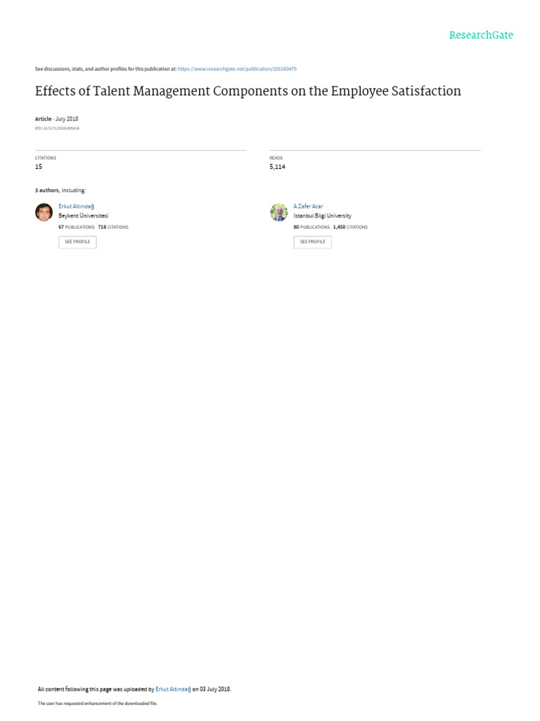 Effects of Talent Management Components On The Employee Satisfaction | PDF