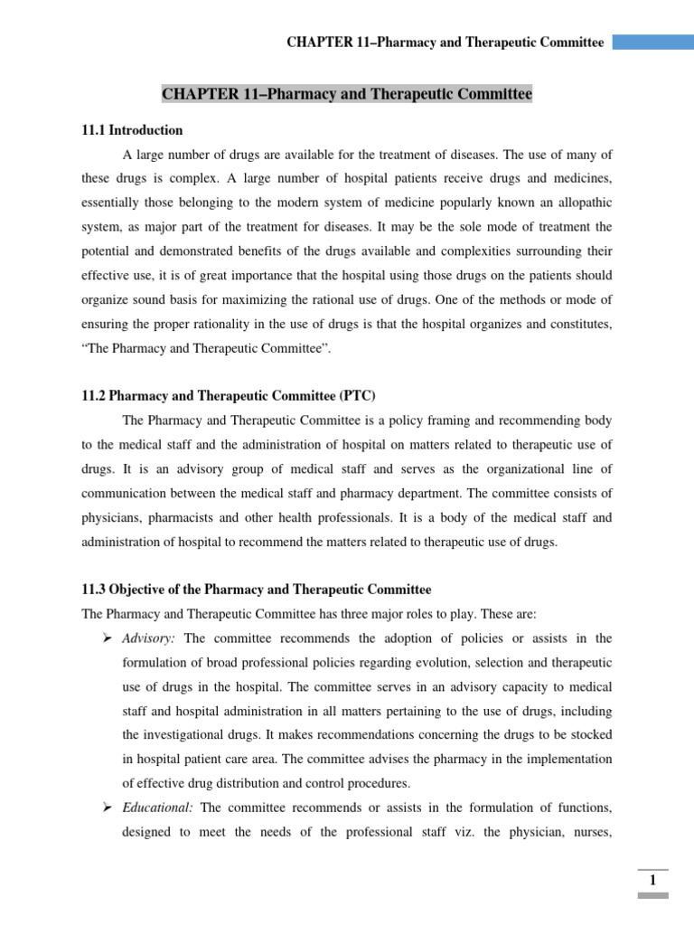 CHAPTER 11 - Pharmacy and Therapeutic Committee | PDF | Pharmacy ...