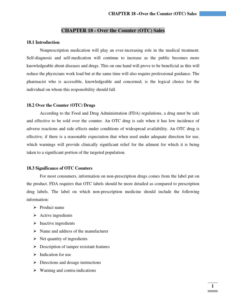 CHAPTER 18 - Over The Counter (OTC) Sales | PDF | Over The Counter Drug ...