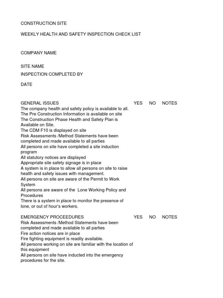 Construction Site Checklist | PDF | Scaffolding | Occupational Safety ...