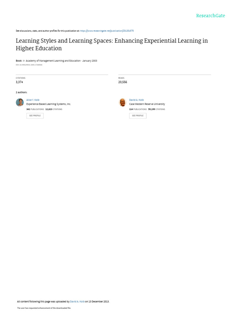 Learning Styles and Learning Spaces Enhancing Expe | PDF | Science ...