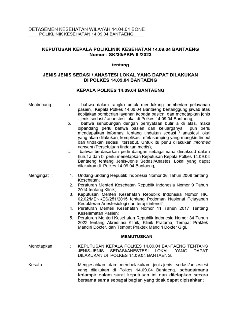 SK Jenis Jenis Sedasi Anastesi Lokal | PDF