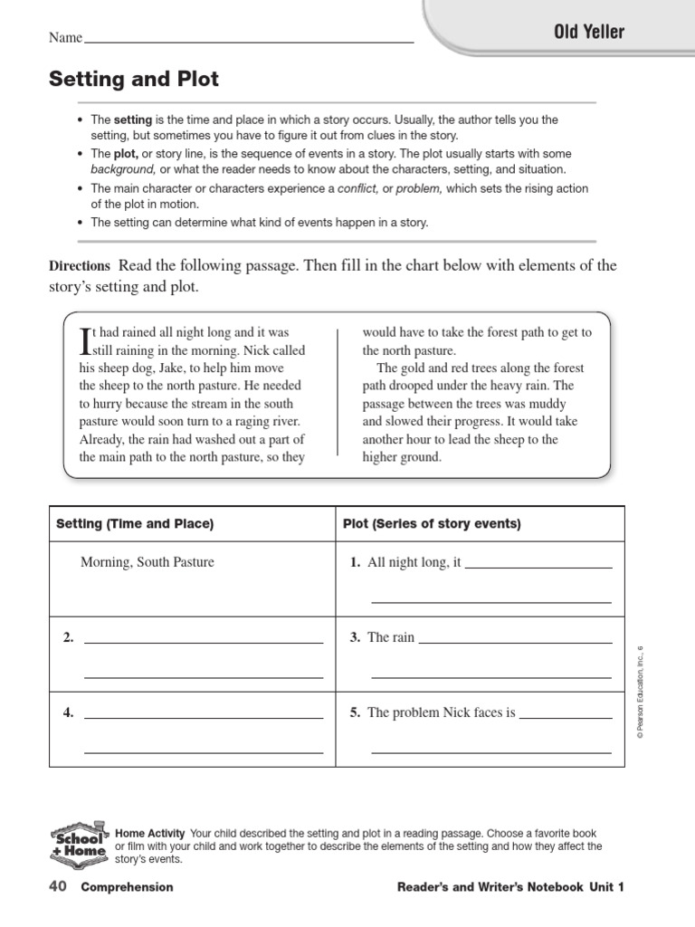 Setting And Plot Old Yeller PDF Sentence Linguistics Grammar