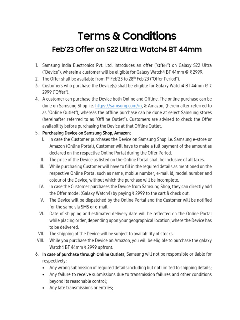 s22 Ultra Launch Offer March TNC | PDF | Online And Offline | Online ...