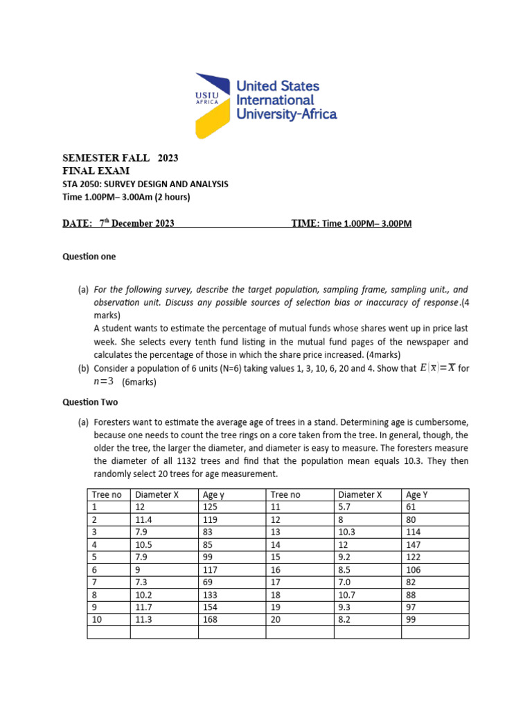 Exam Pdf Sampling Statistics Statistics