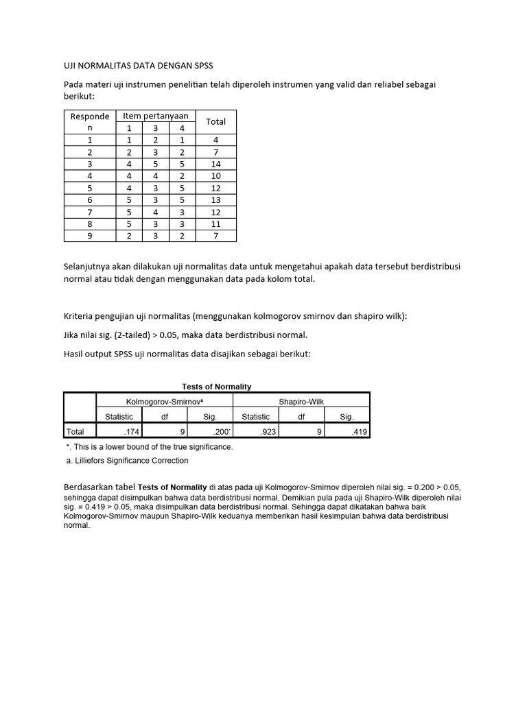 UJI NORMALITAS DATA DENGAN SPSS | PDF
