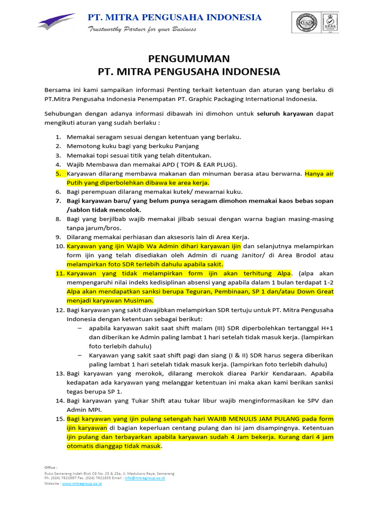 Tata Tertib Dan Prosedur Cuti Karyawan MPI | PDF | Bisnis
