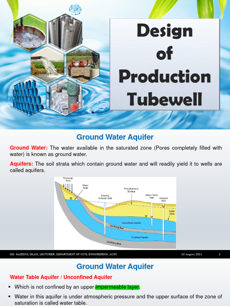 CE 432 Production Well Design | PDF | Aquifer | Groundwater