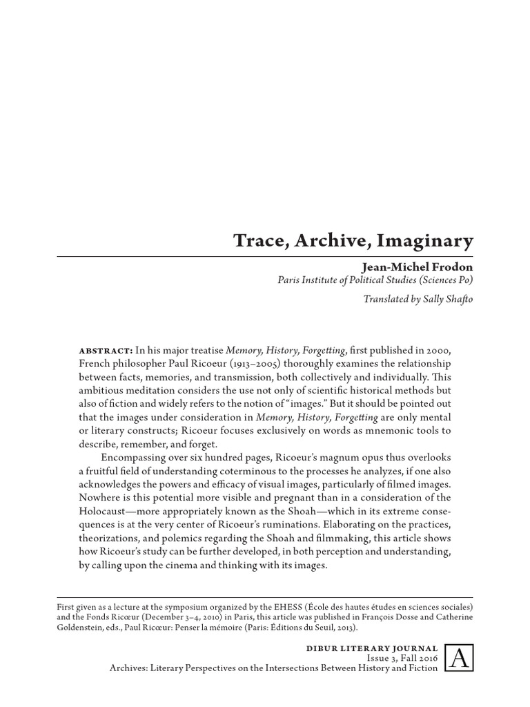 Jean-Michel Frodon - "Trace, Archive, Imaginary" | PDF