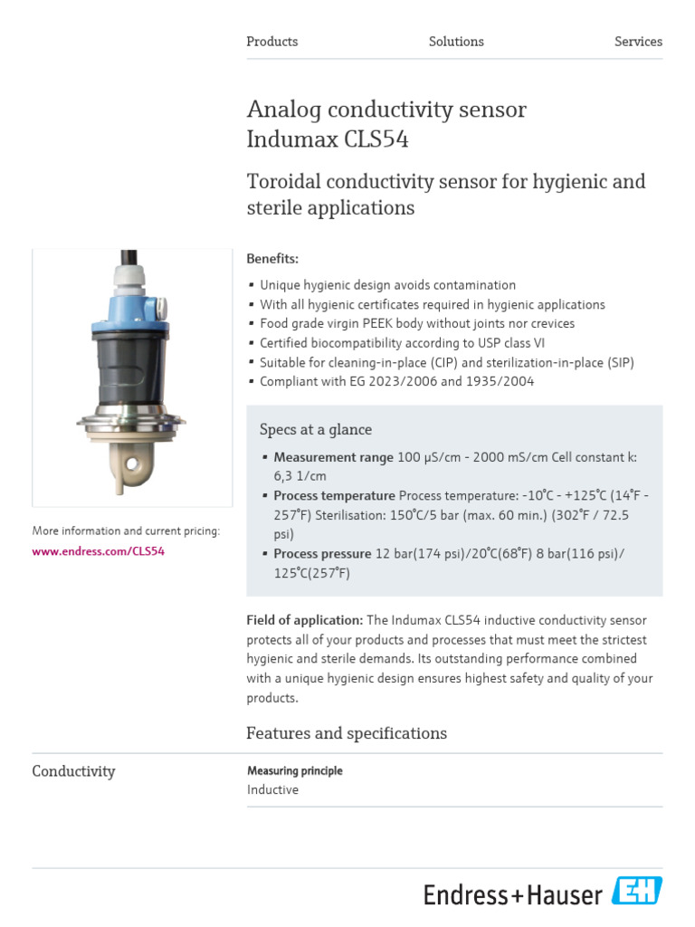 Endress-Hauser Indumax CLS54 en | PDF | Applied And Interdisciplinary Physics | Chemistry
