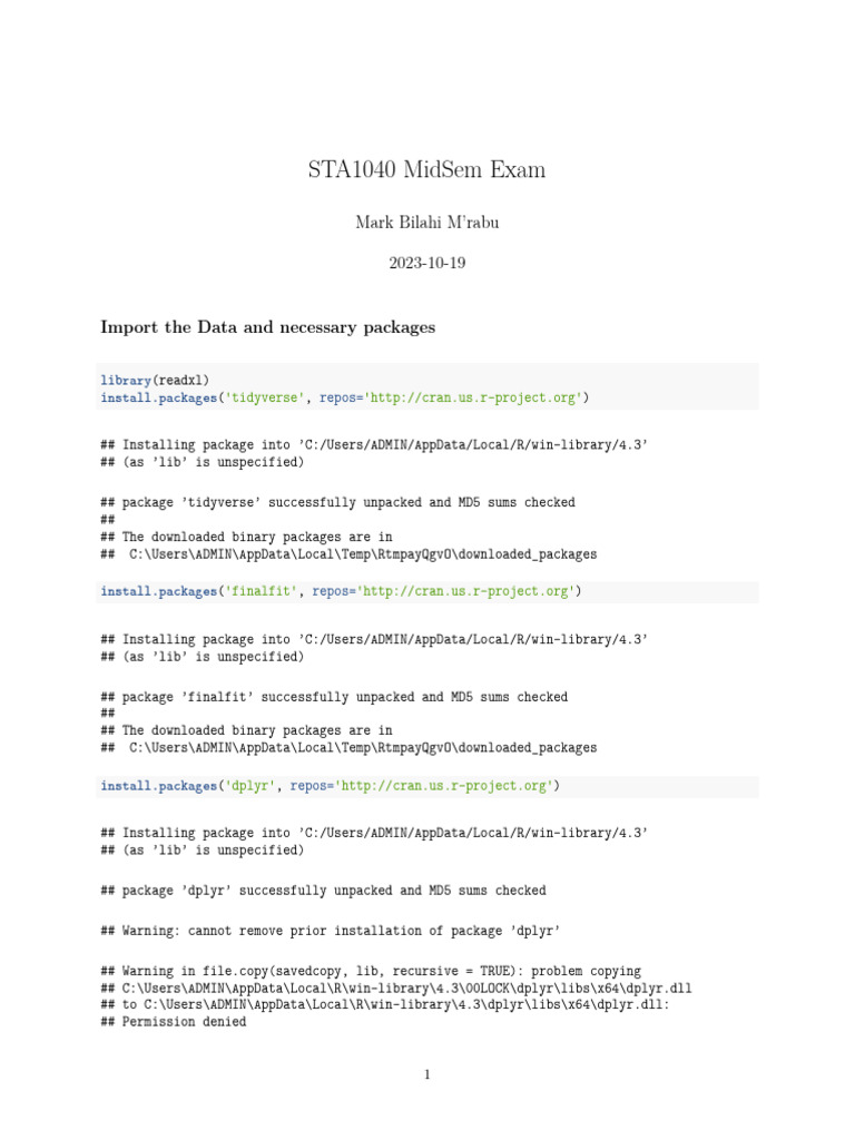 STA1040 MidSem Exam | PDF | Mean | Library (Computing) STA1040 MidSem Exam | PDF | Mean | Library (Computing)