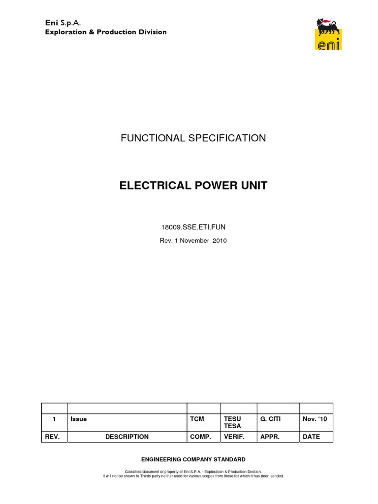 Electrical Power Unit: Functional Specification | PDF | Power Supply ...