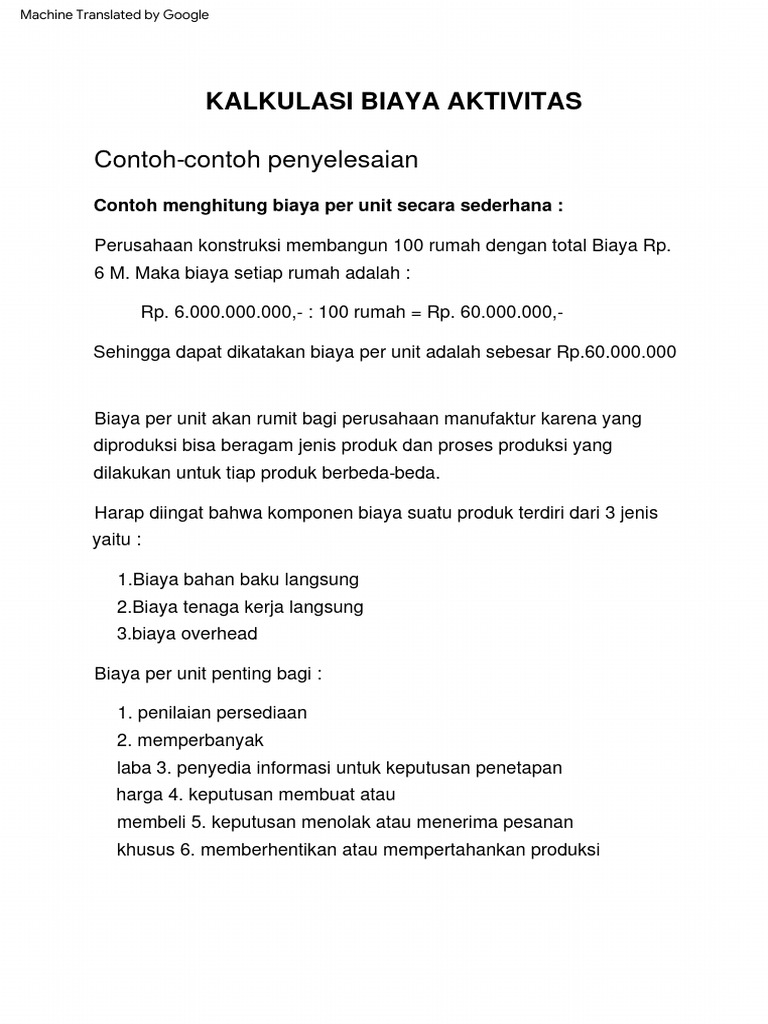 Activity Cost Calculation (Management Accounting) | PDF