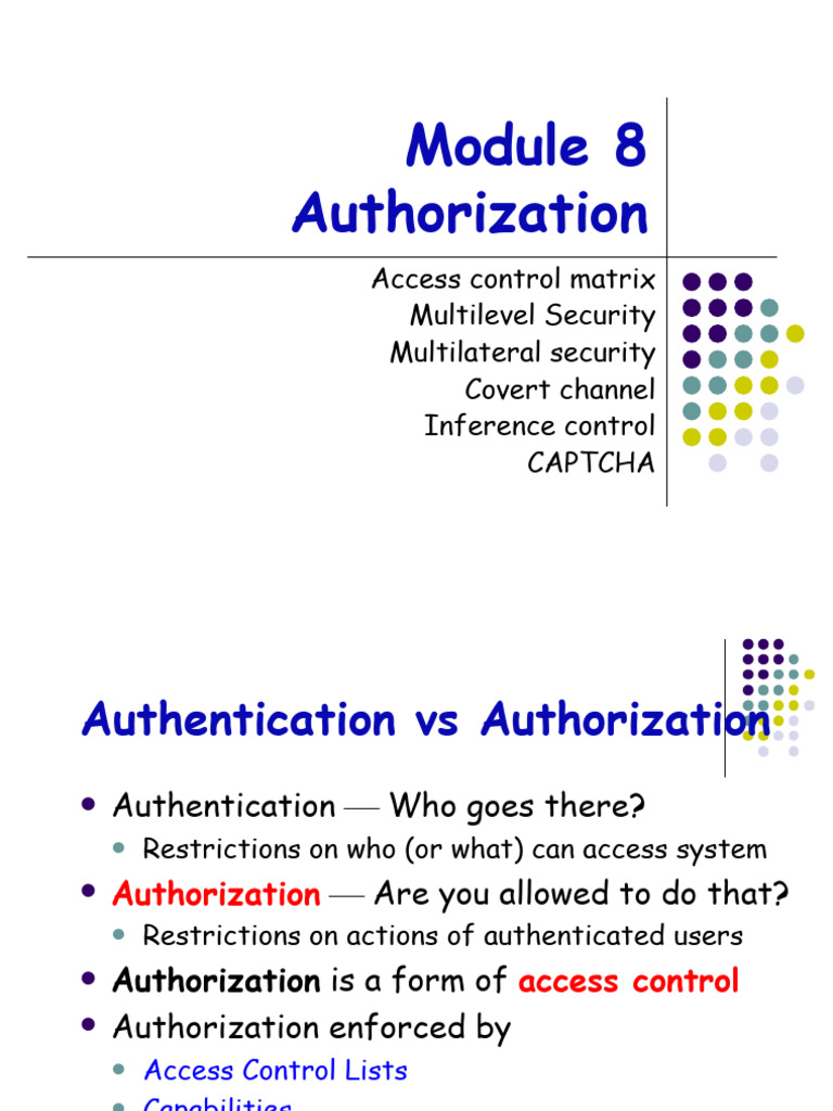 Module 8 1 Authorization | PDF | Transmission Control Protocol | Classified Information