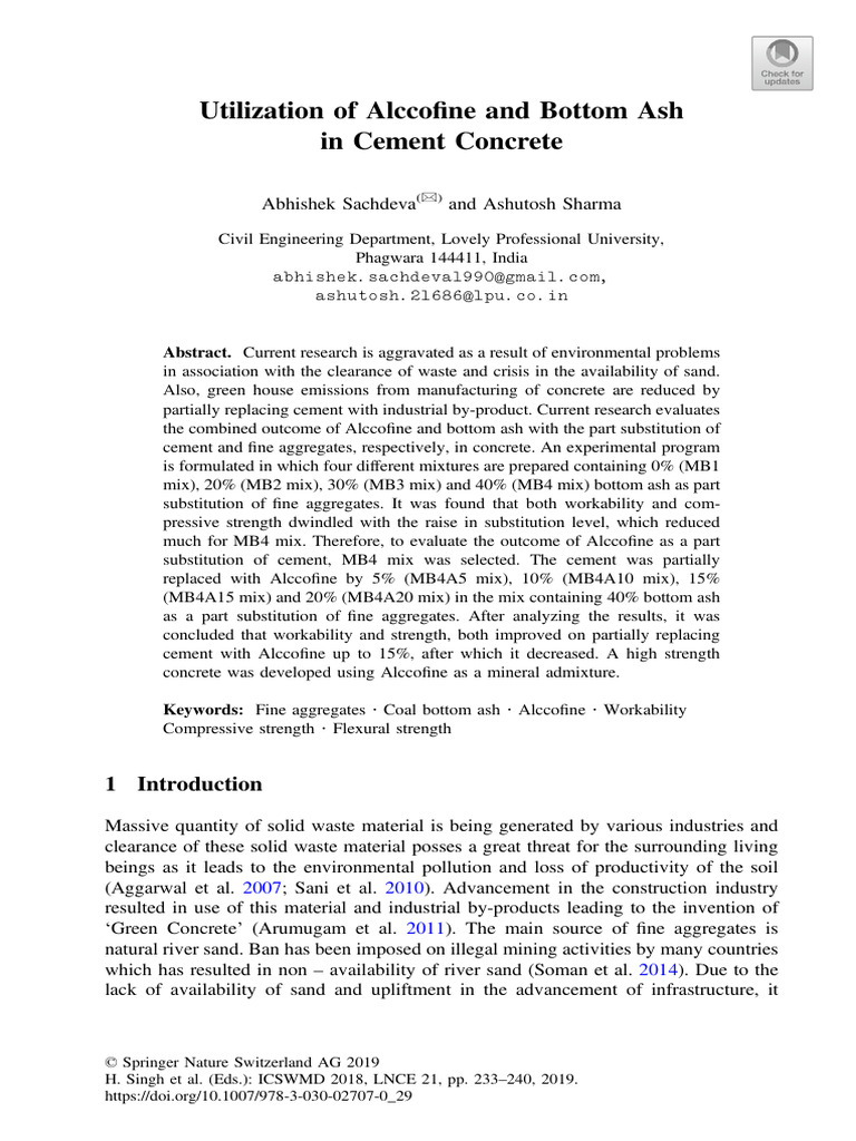 Utilization of Alcco Fine and Bottom Ash in Cement Concrete | PDF ...