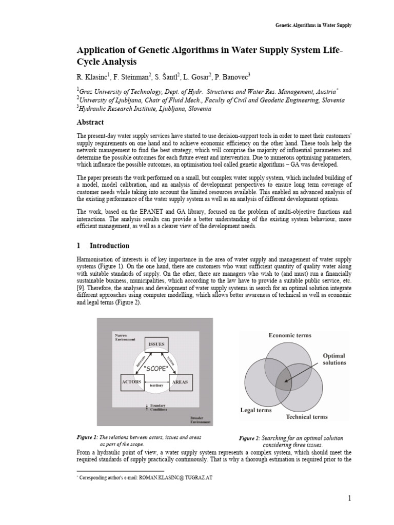 R Klasinc1 Application of Genetic Algorithms in Water Supply System Life Cycle Analysis | PDF ...