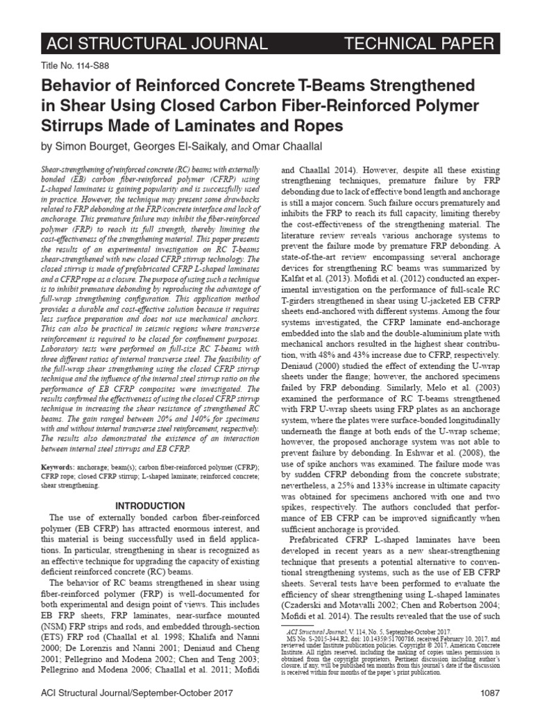 Behavior of Reinforced Concrete T-Beams Strengthened in Shear Using ...