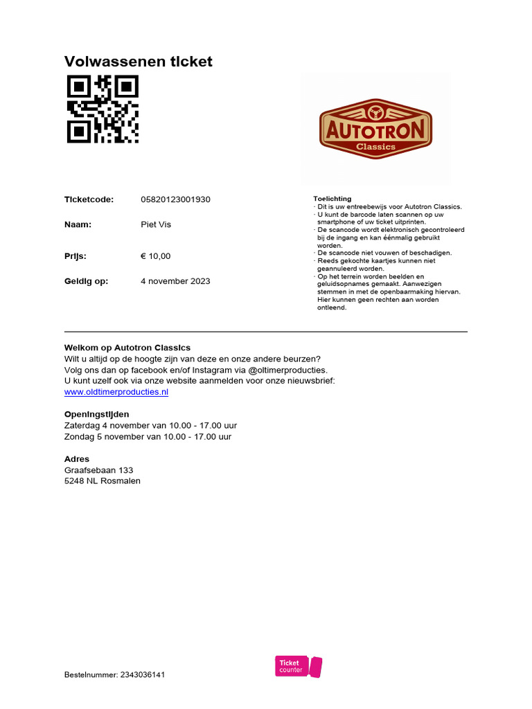 Volwassenen Ticket: Ticketcode: Naam | PDF