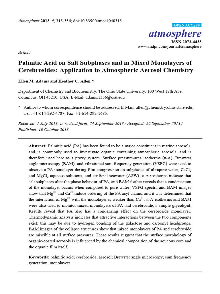 Adams E M - Palmitic Acid On Salt Subphases and in Mixed Monolayers of ...