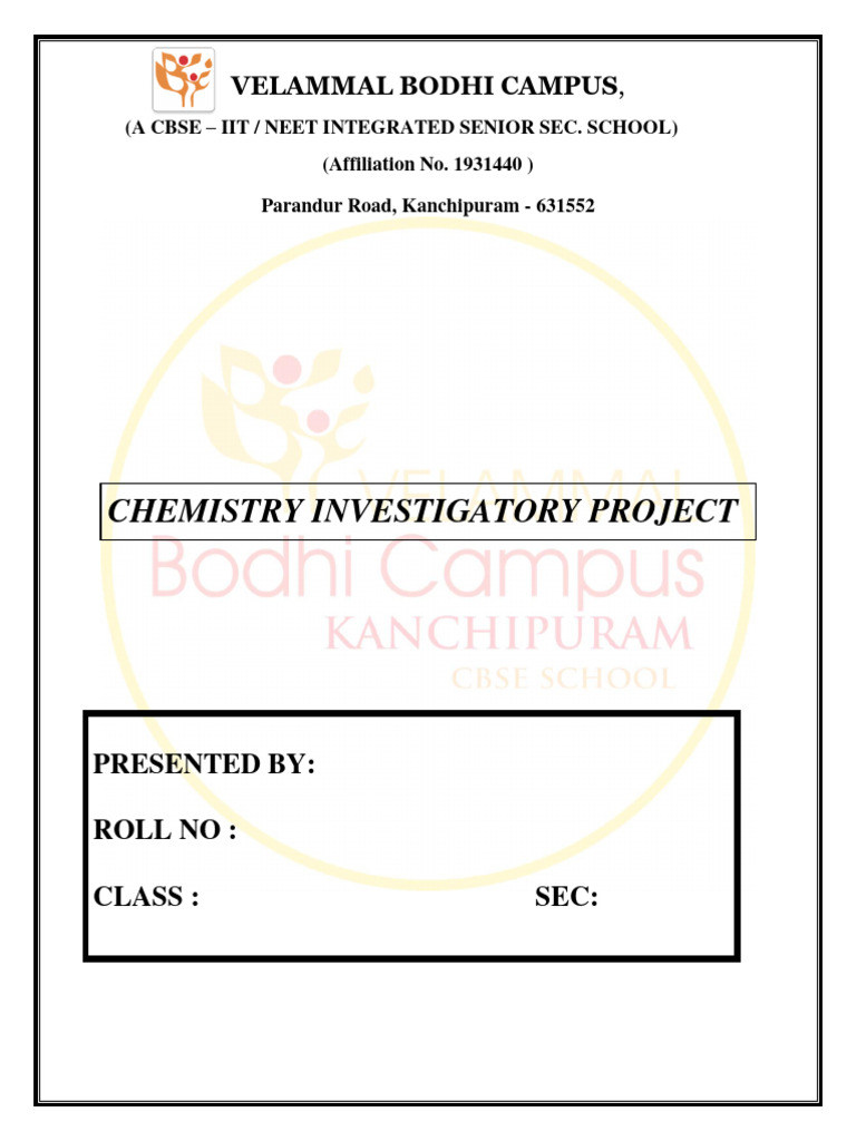 CHEMISTRY PROJECT - Front Page | PDF
