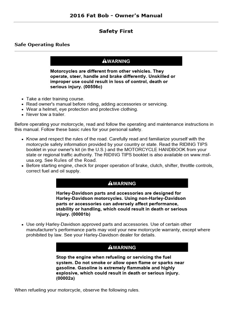 Harley-Davidson Fat Bob Owner's Manuals | PDF | Gasoline | Tire
