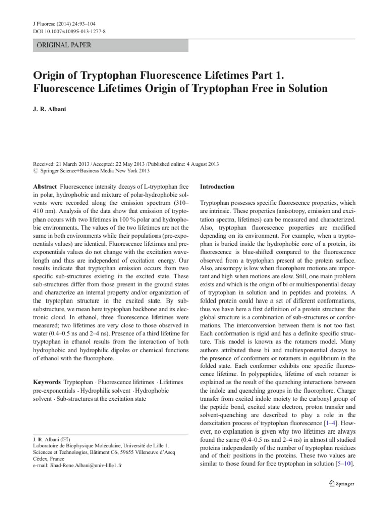 Tryptophan Fluorescence Lifetimes Analysis | PDF | Fluorescence ...