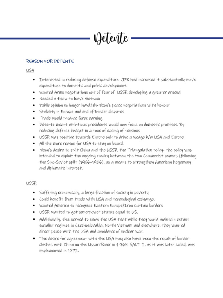 Overview of Cold War Détente | PDF | Soviet Union | World Politics