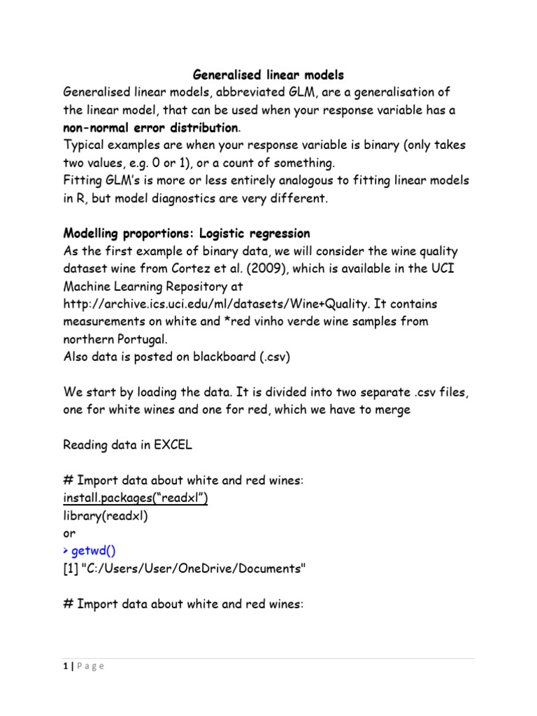 Generalised Linear Models: Getwd | PDF