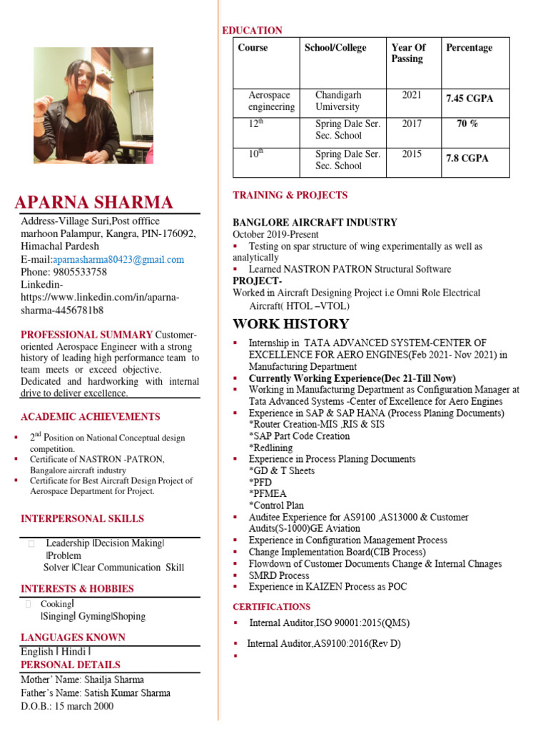 Aerospace Engineer Resume Summary | PDF