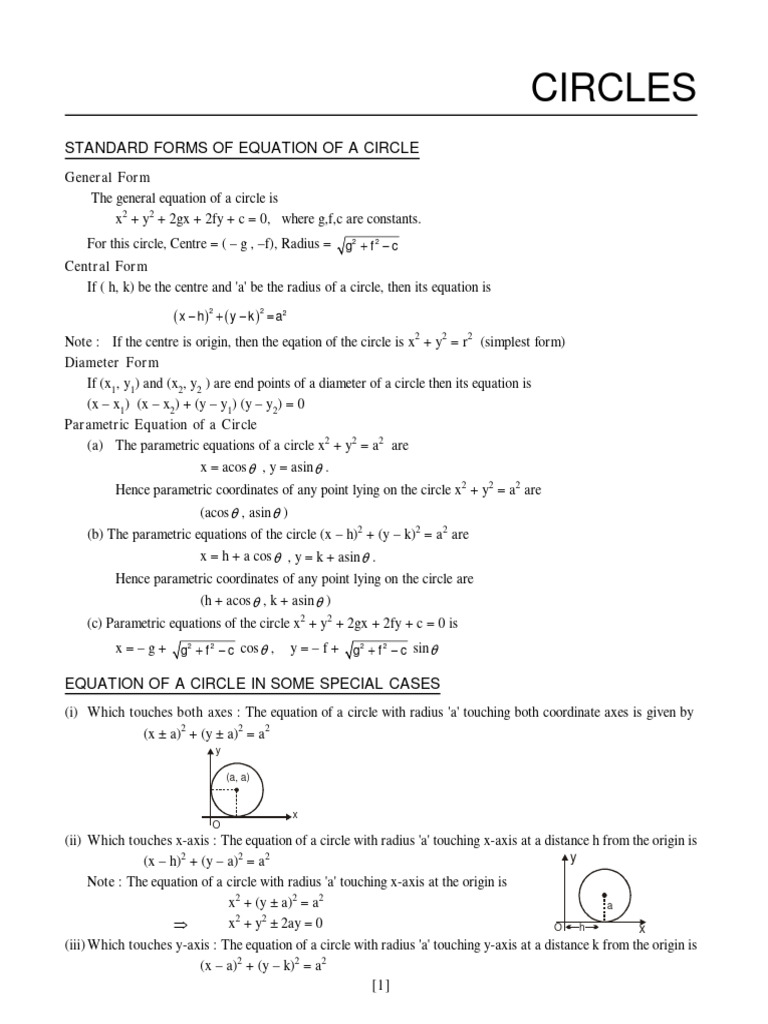 Formula Sheets - Circle | PDF | Circle | Cartesian Coordinate System