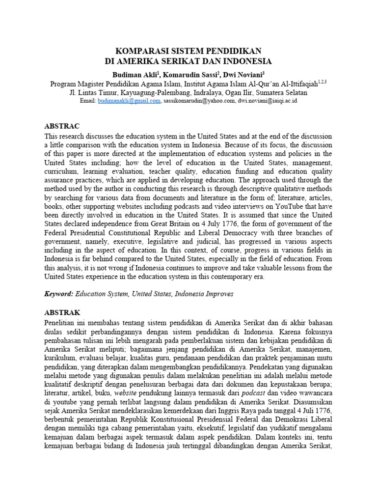 Budiman Akli - Komparasi Sistem Pendidikan Amerika Serikat Dan Indonesia | PDF