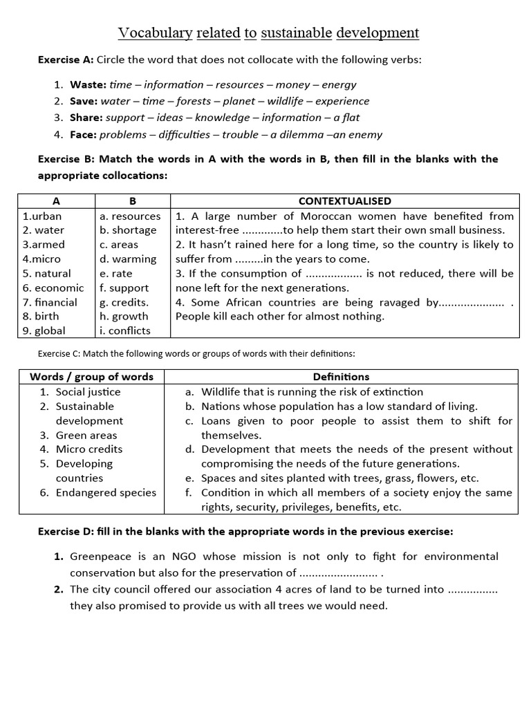 Vocabulary Related To Susutainable Development | PDF | Sustainable ...
