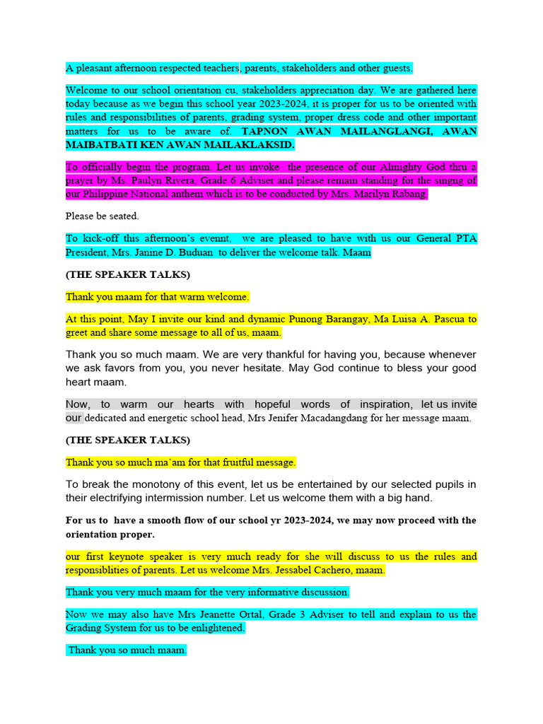 script SCHOOL ORIENTATION | PDF