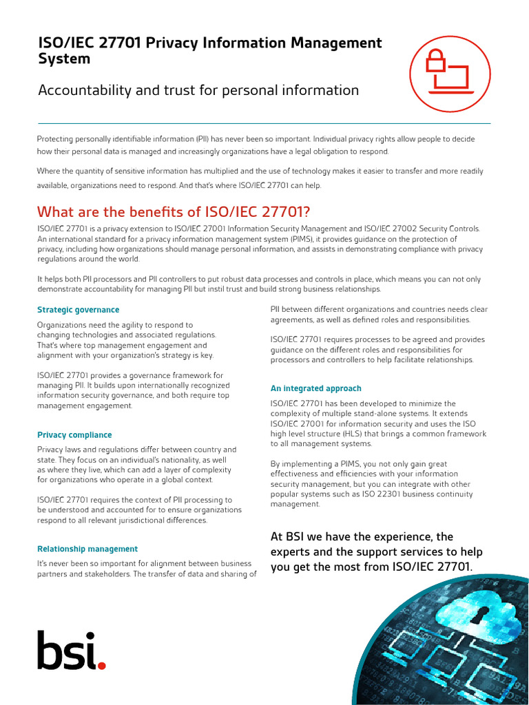 ISO 27701 International Privacy Information Management System - © BSi 23 | PDF