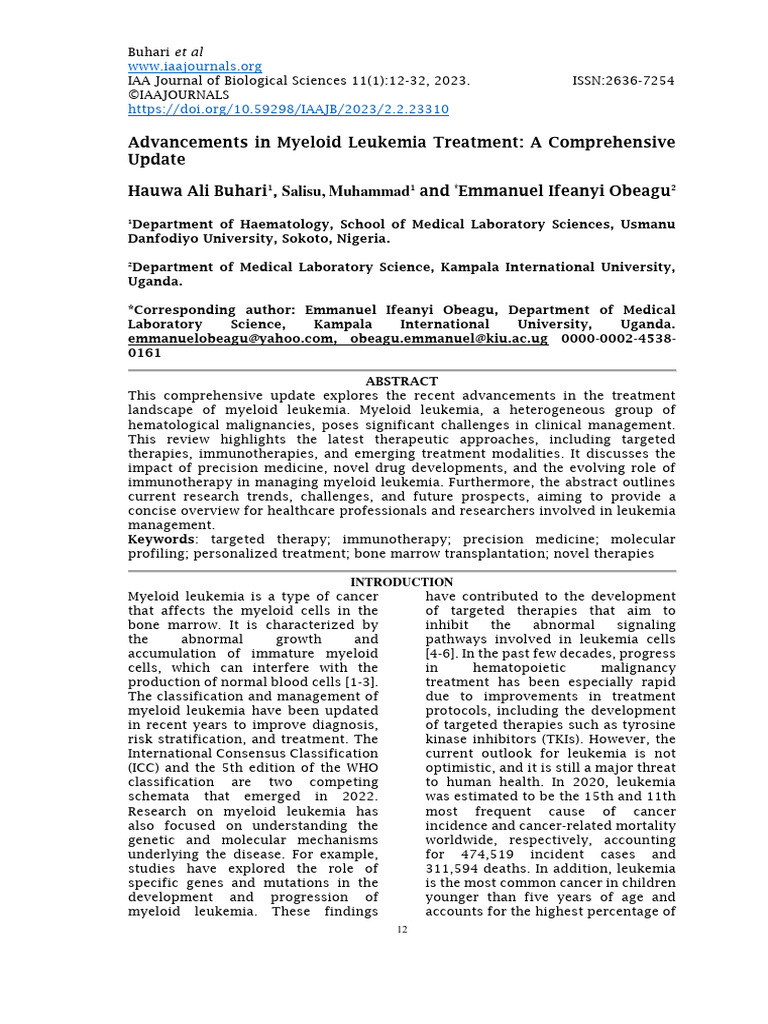 Myeloid Leukemia Treatment Update | PDF | Hematopoietic Stem Cell ...