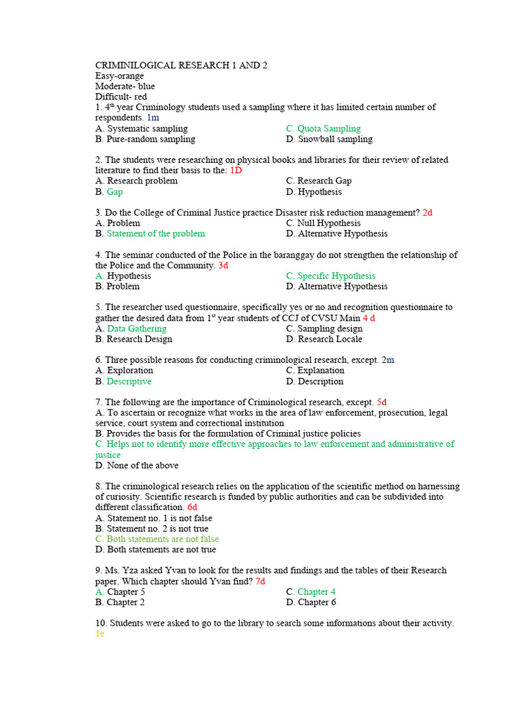 Criminological Research Q and A | Download Free PDF | Sampling (Statistics) | Survey Methodology