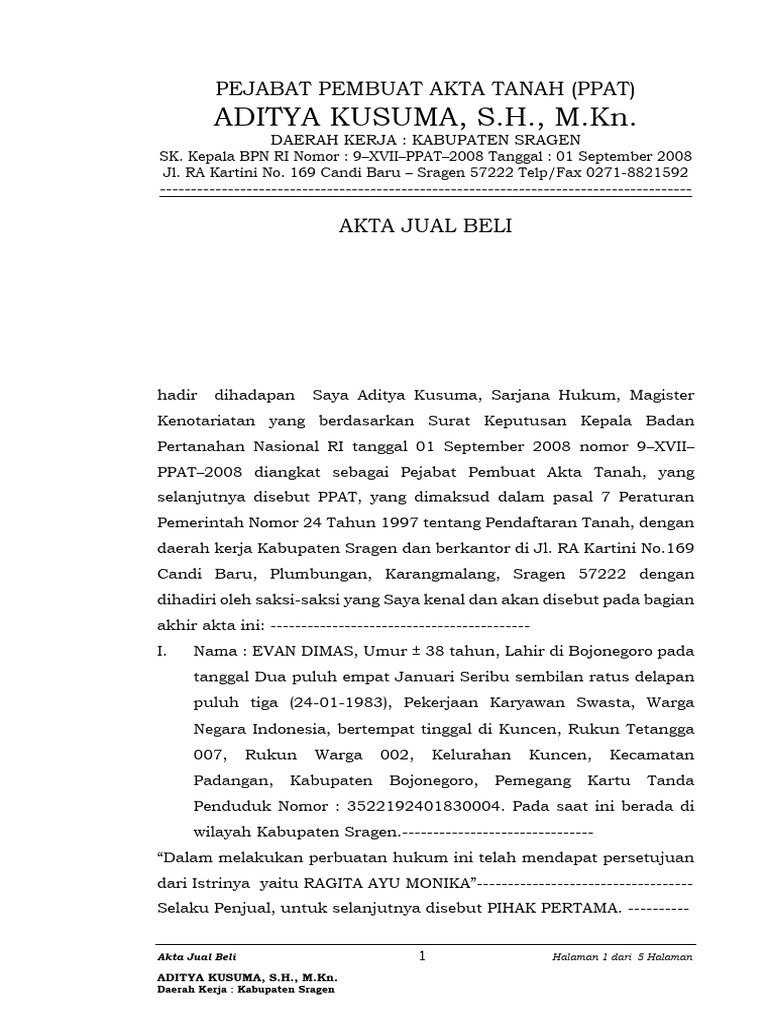 Akta Jual Beli (Ajb) | PDF