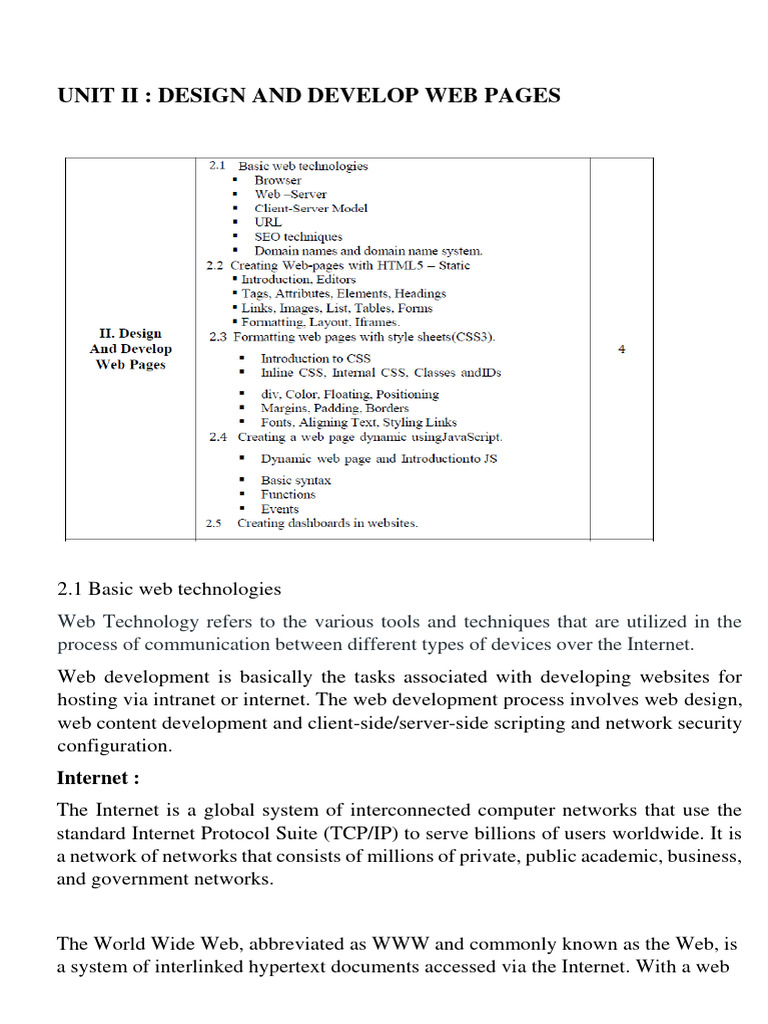 UNIT II Design and Develop Web Pages (Part1) | Download Free PDF | World Wide Web | Internet & Web