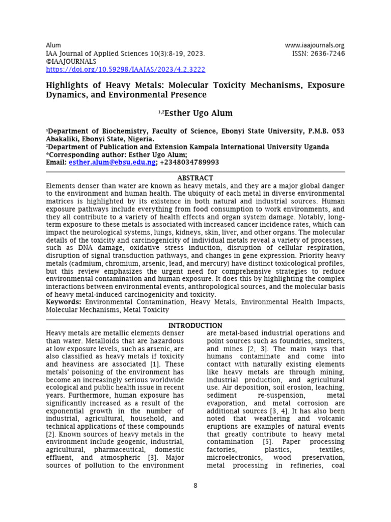 Highlights of Heavy Metals Molecular Toxicity Mechanisms, Exposure ...