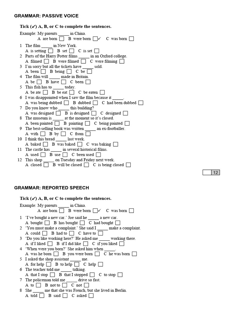 Grammar Review (Passive Voice and Reported Speech) | PDF | Human ...
