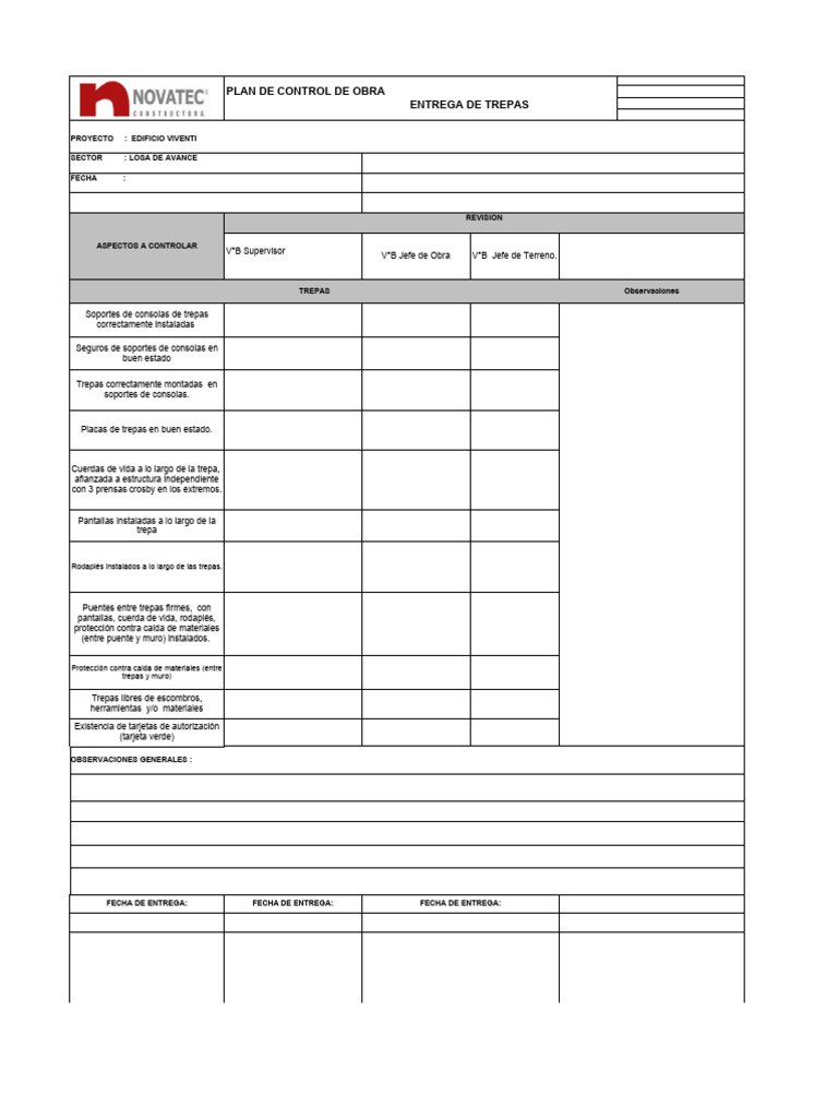 Check List Entrega de Trepas | PDF