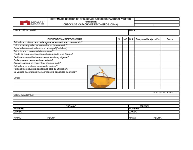 Check List Capacho de Escombros | PDF