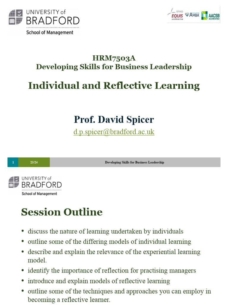 HRM7503A - 2 Individual and Reflective Learning | PDF | Reflective ...