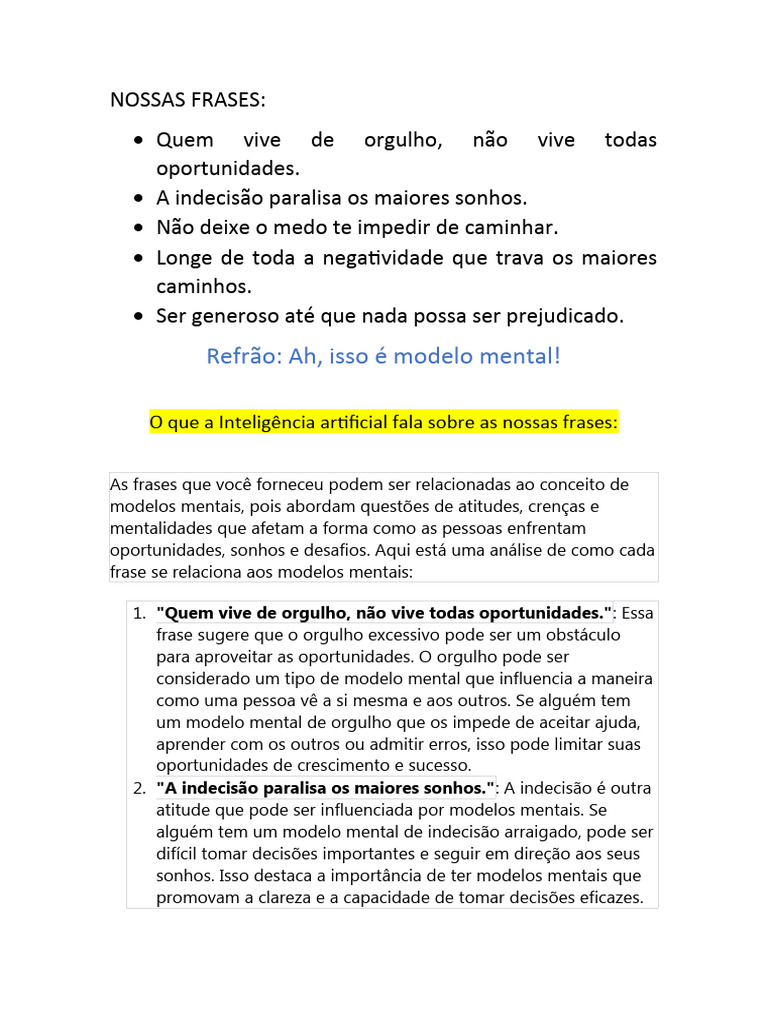 Frases para o Modelo Mental | PDF | Pensamento | Conhecimento